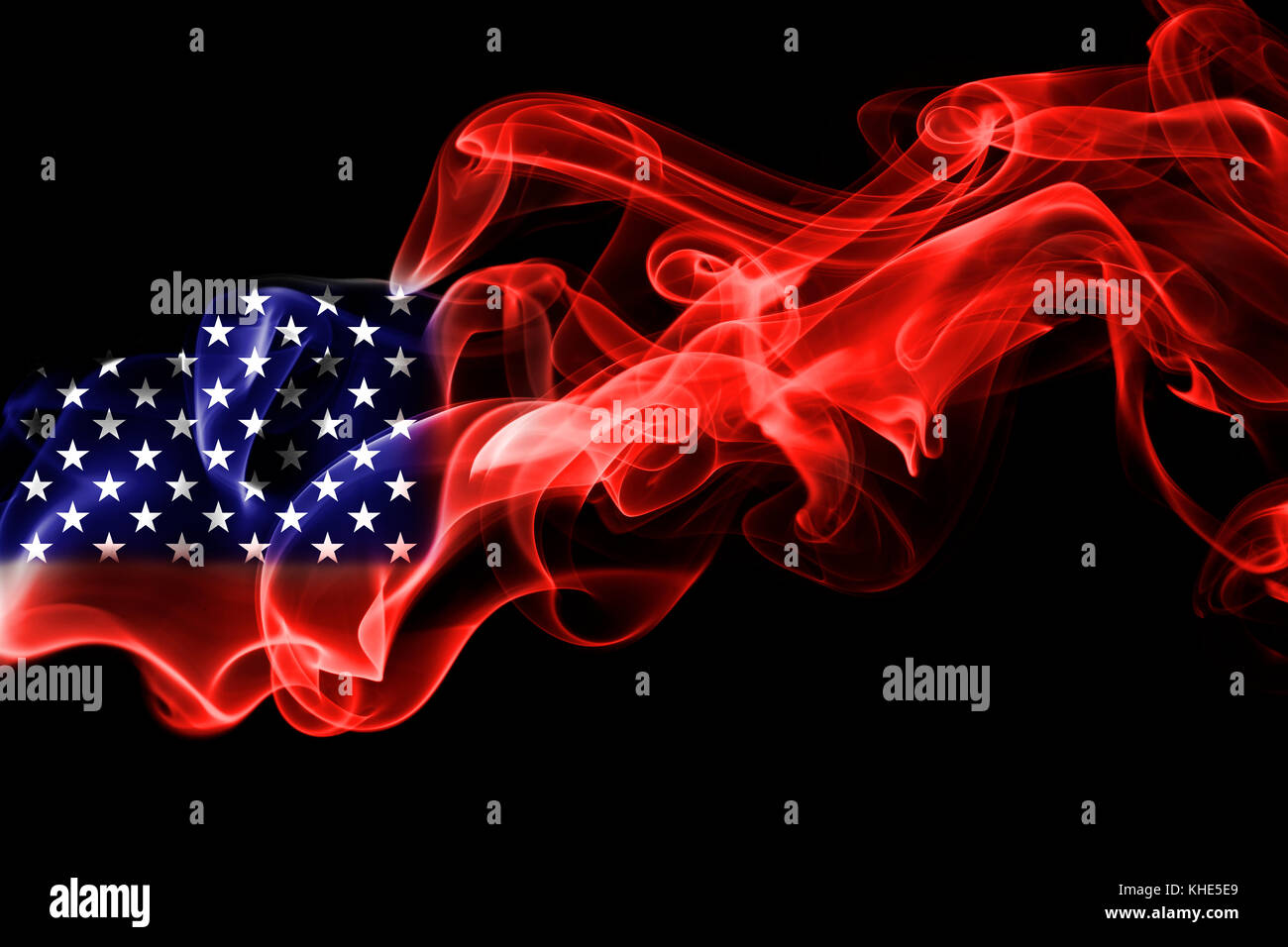 National smoke flag of United States of America isolated on black ...