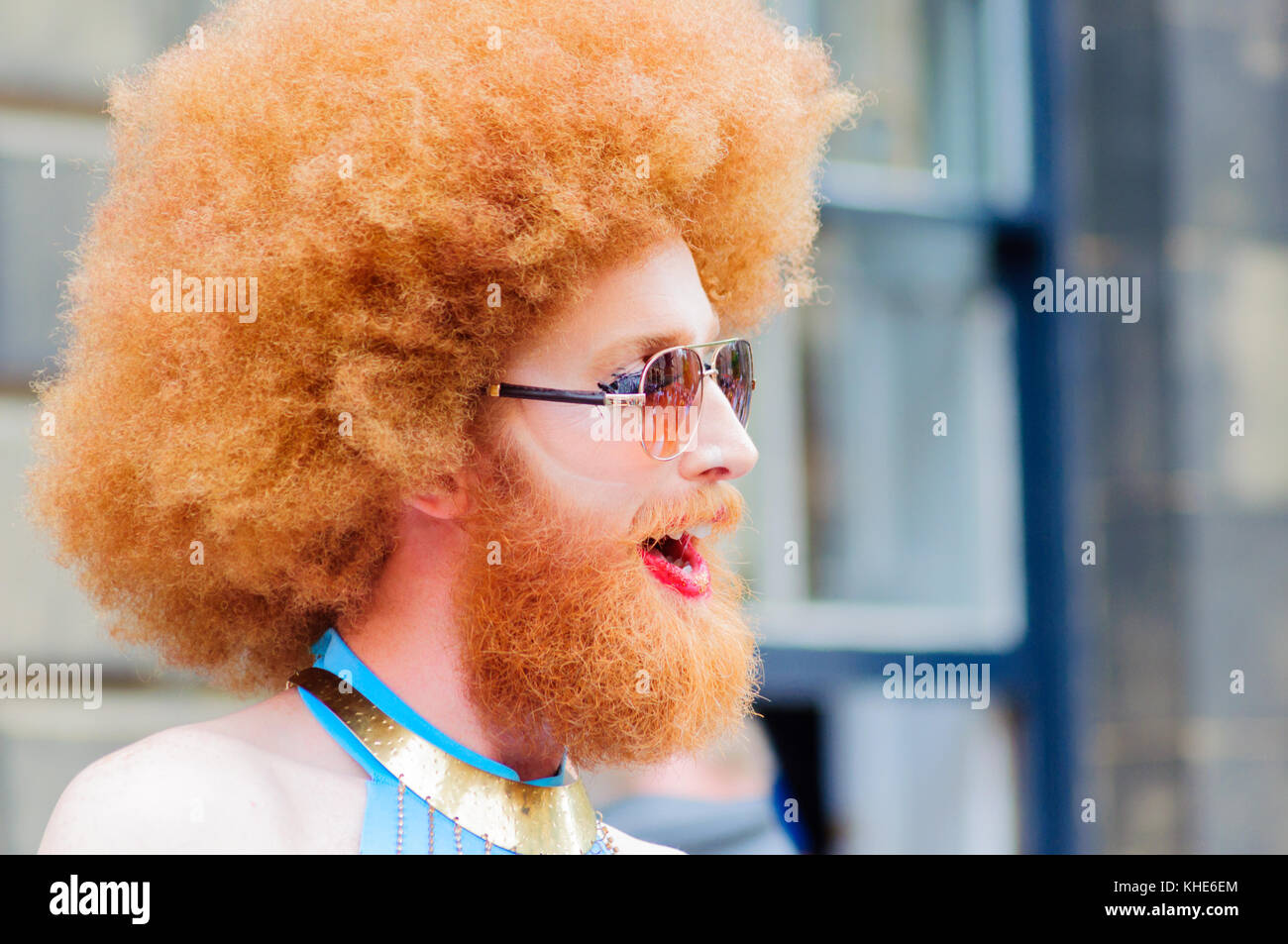 7ft tall drag artist Gingzilla with ginger afro hair, beard and ...