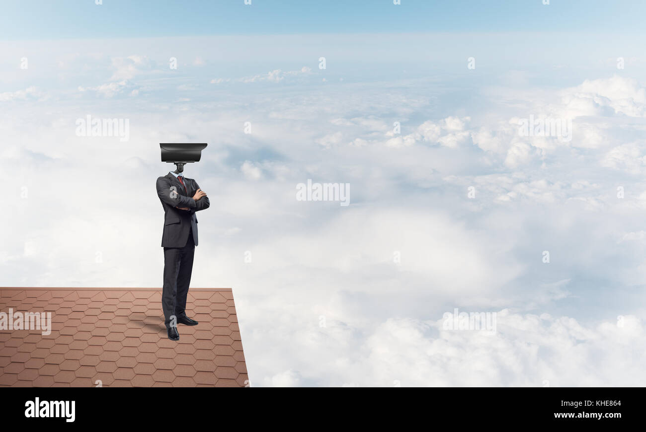 Concept of security and privacy protection with camera headed man Stock ...