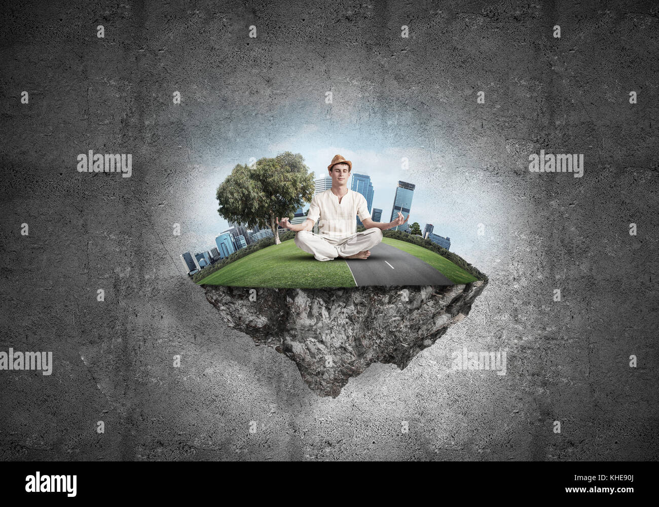 Young man keeping mind conscious Stock Photo - Alamy