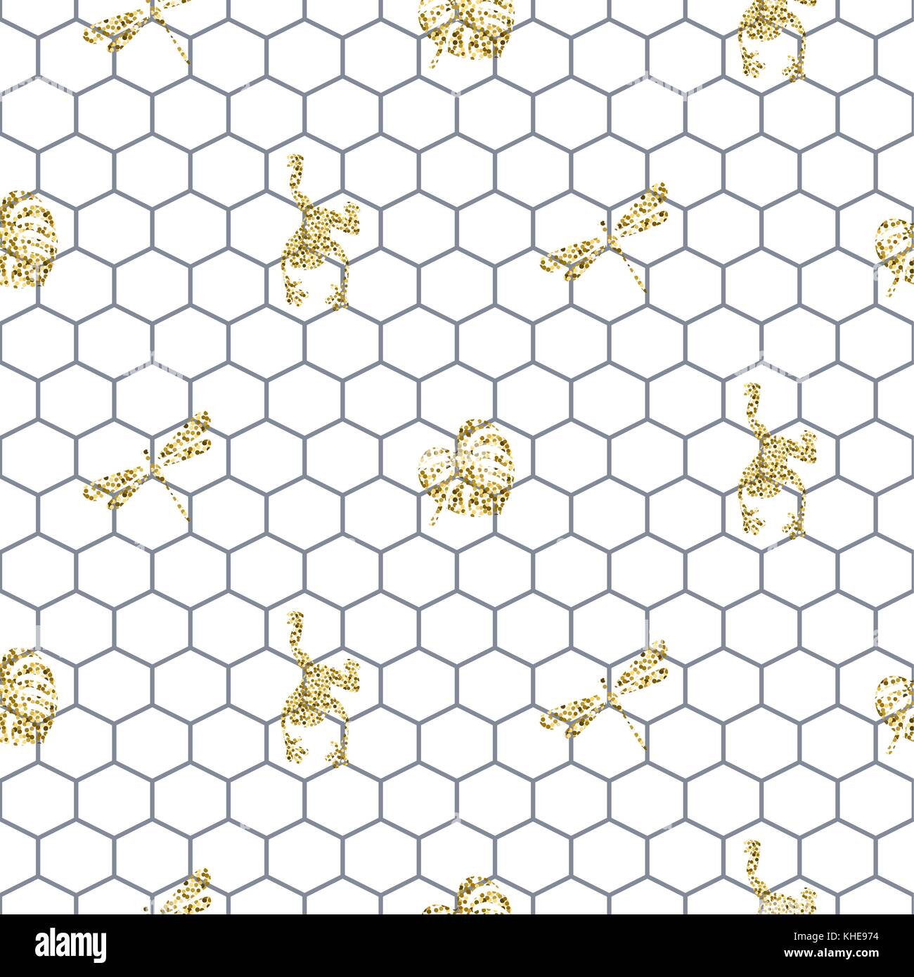 Netting outline seamless pattern with gold glitter insects Stock Vector Image & Art - Alamy