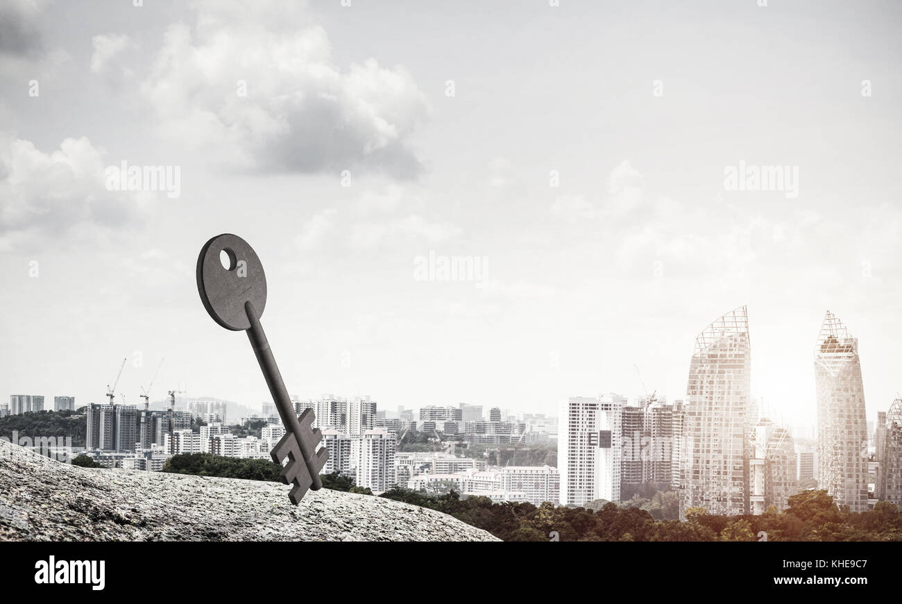 Conceptual background image of concrete key sign and natural lan Stock ...