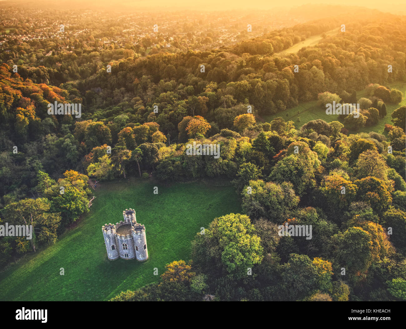 Aerial view of Blaise Castle at sunset in Autumn Stock Photo - Alamy