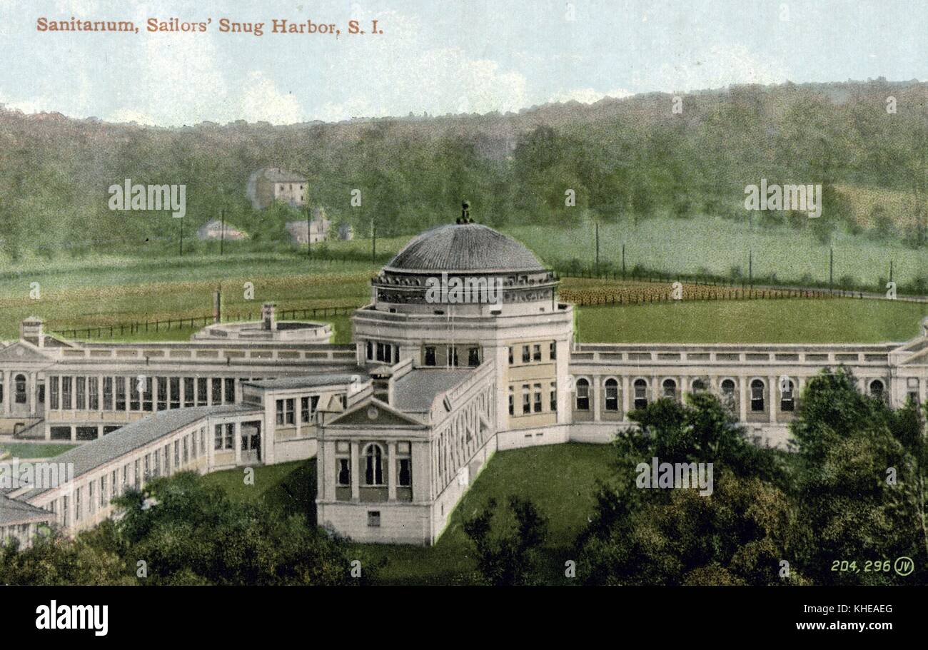 A postcard from a tinted photograph of a sanitarium, the center of the ...