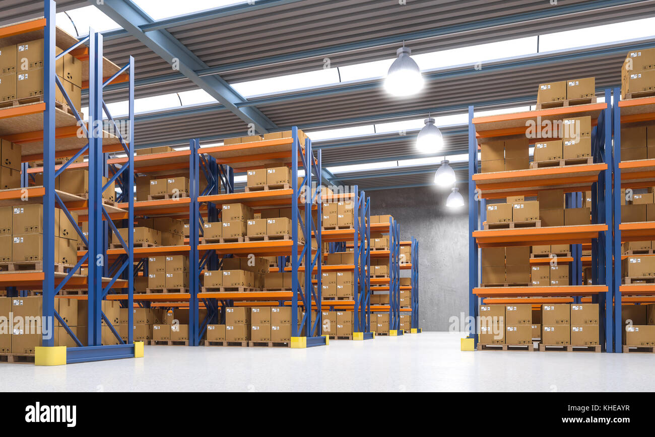 classic warehouse with pallet 3d rendering image Stock Photo - Alamy