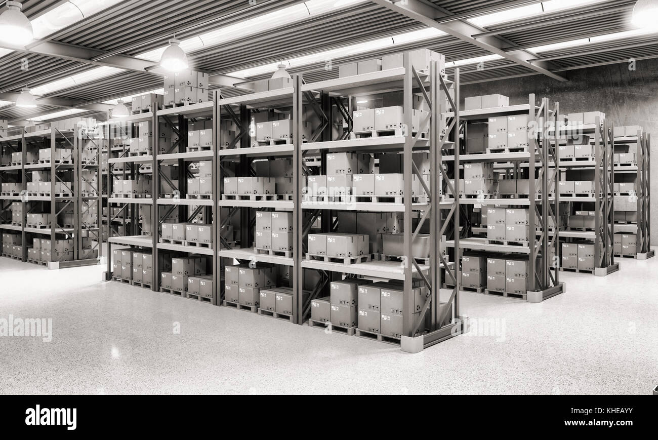 classic warehouse with pallet 3d rendering image Stock Photo - Alamy