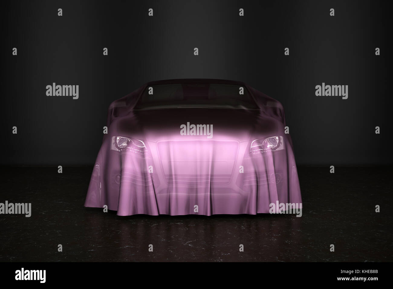 car covered transparent cloth front view. 3d rendering Stock Photo - Alamy