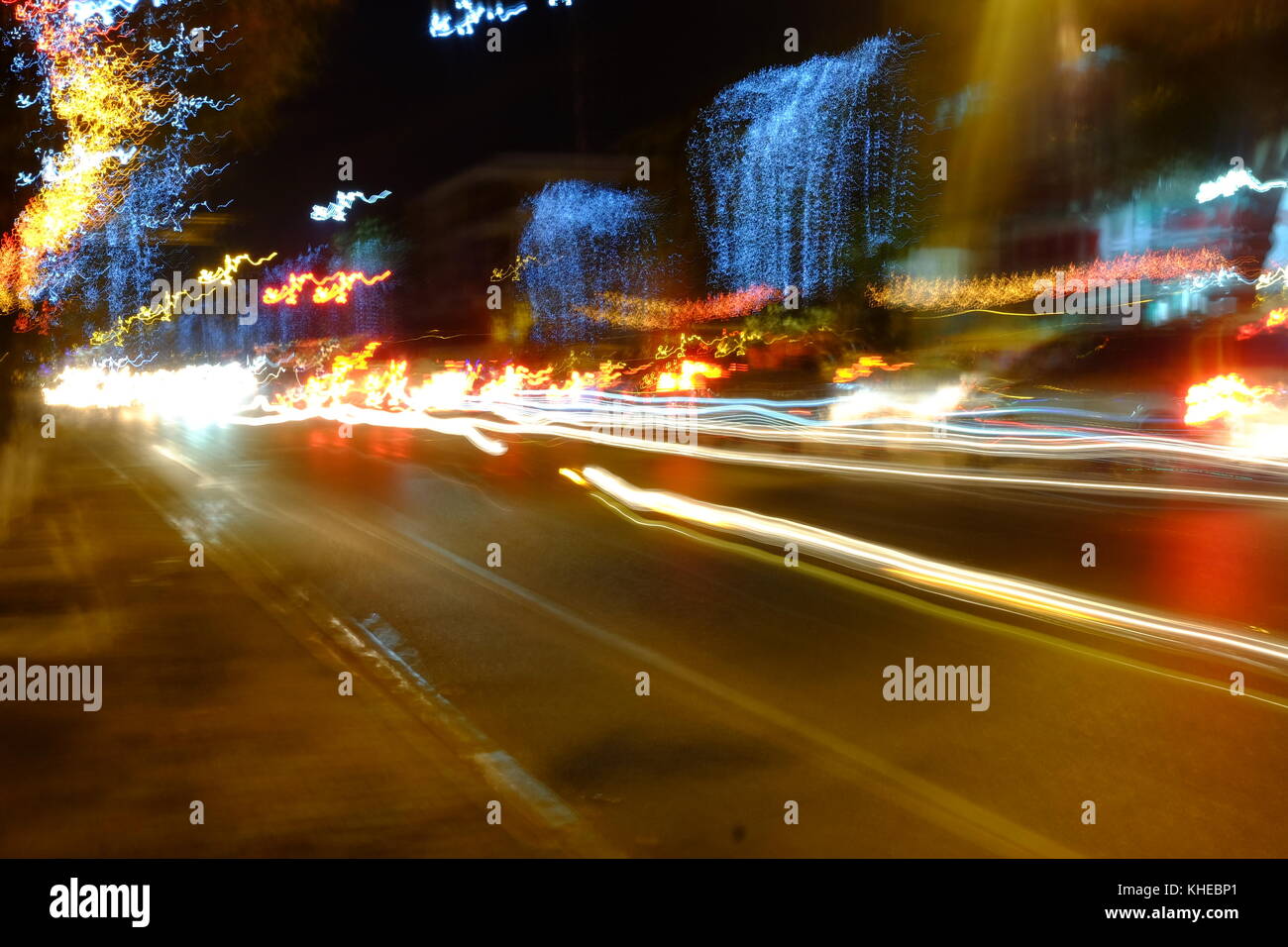 street lights at night neon streaks Stock Photo - Alamy