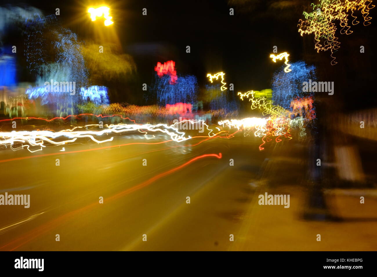 street at night streaked lights phnom penh Stock Photo - Alamy