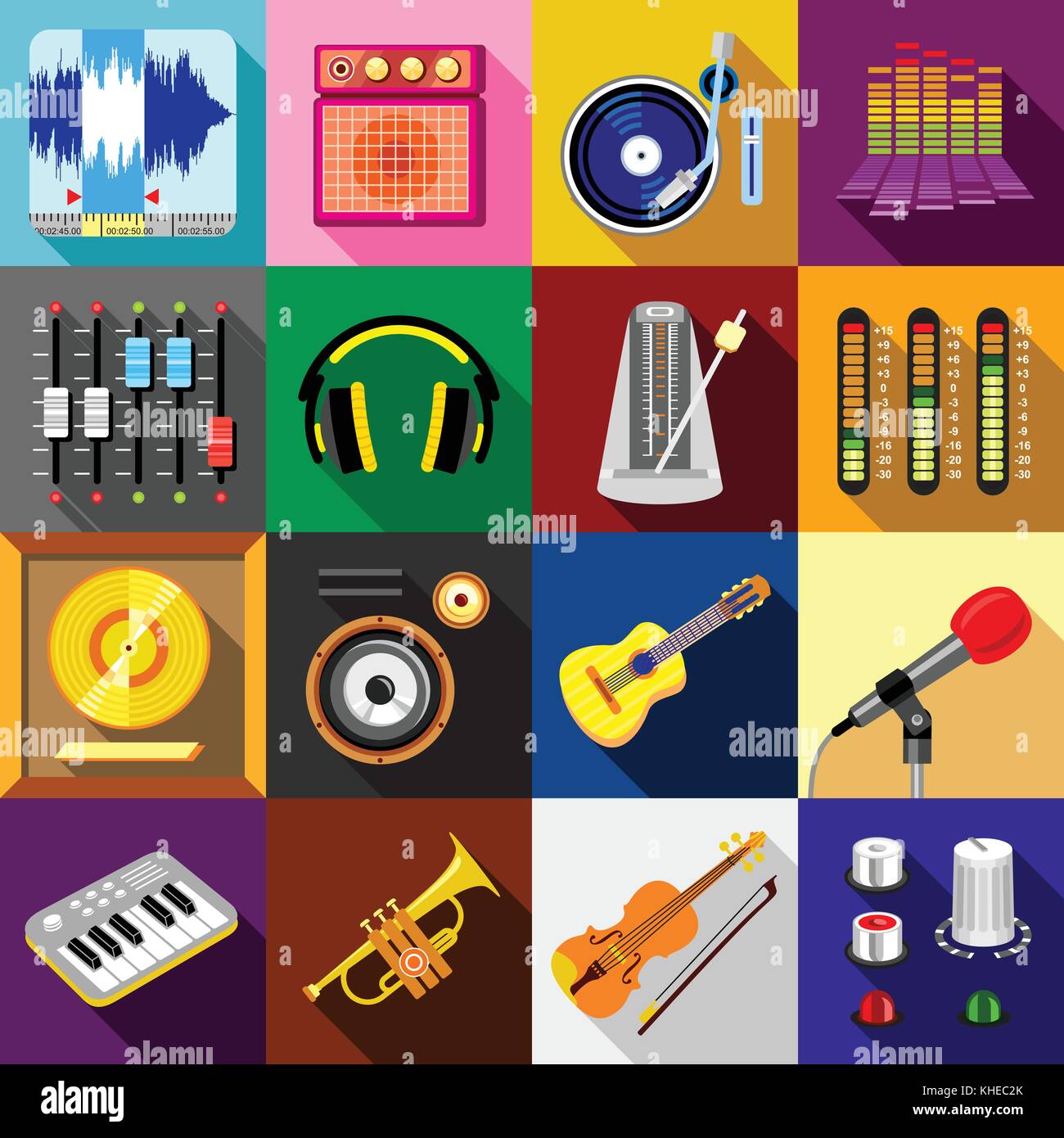 Recording studio symbols icons set, flat style Stock Vector Image & Art ...