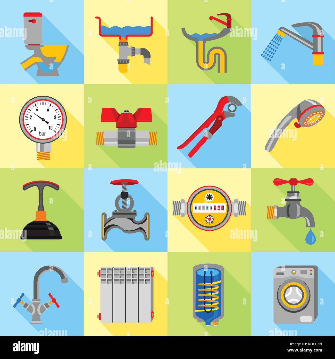 Plumber symbols icons set, flat style Stock Vector Image & Art - Alamy