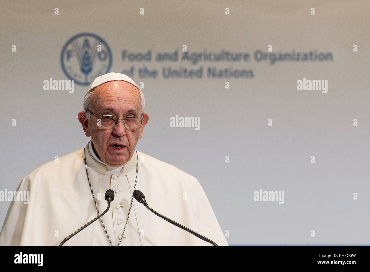 Pope Francis delivers his speech during his visit to the United Nations ...