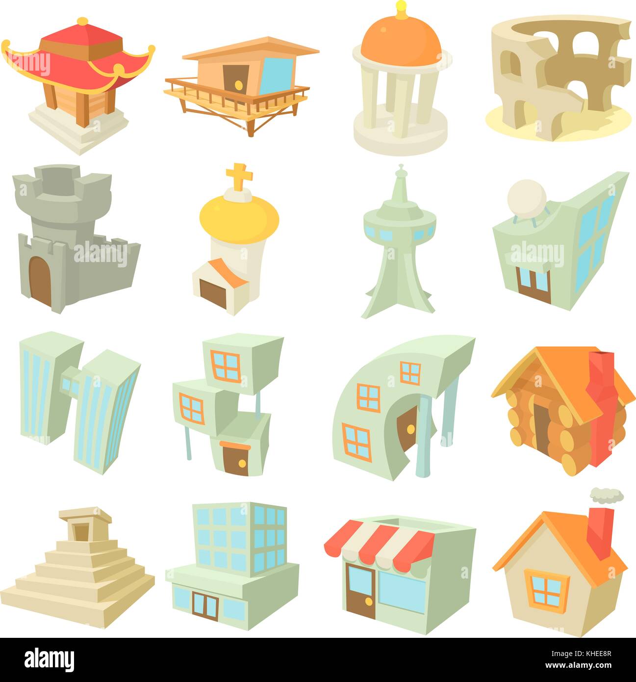 Different architecture icons set, cartoon style Stock Vector Image ...