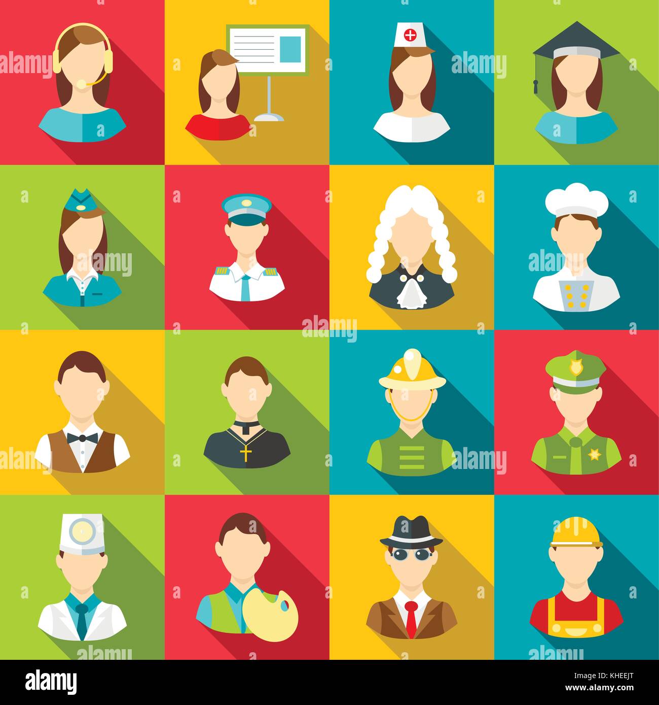 Different professions icons set, flat style Stock Vector Image & Art ...