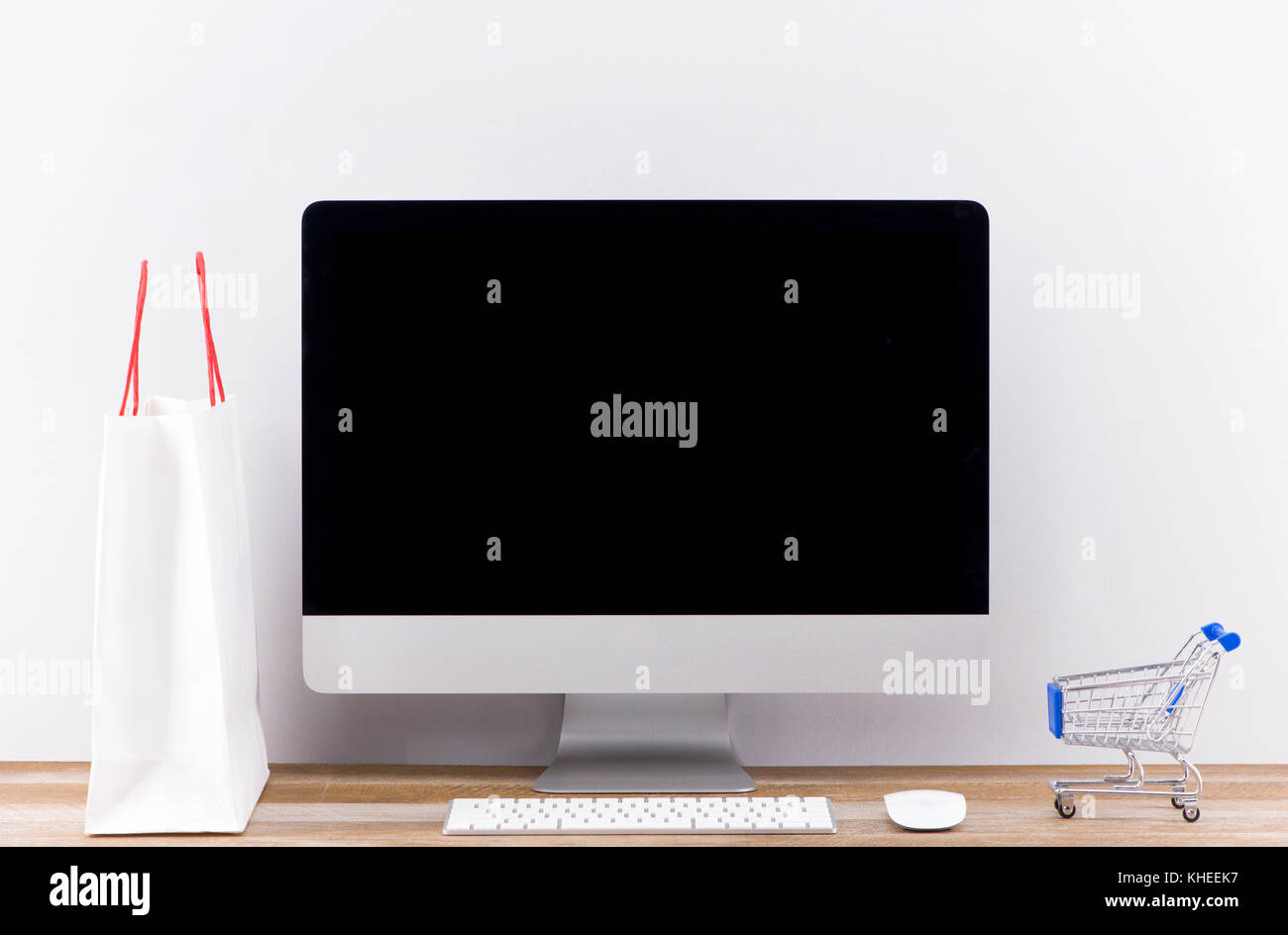 Online shopping concept with desktop computer screen isolated Stock ...