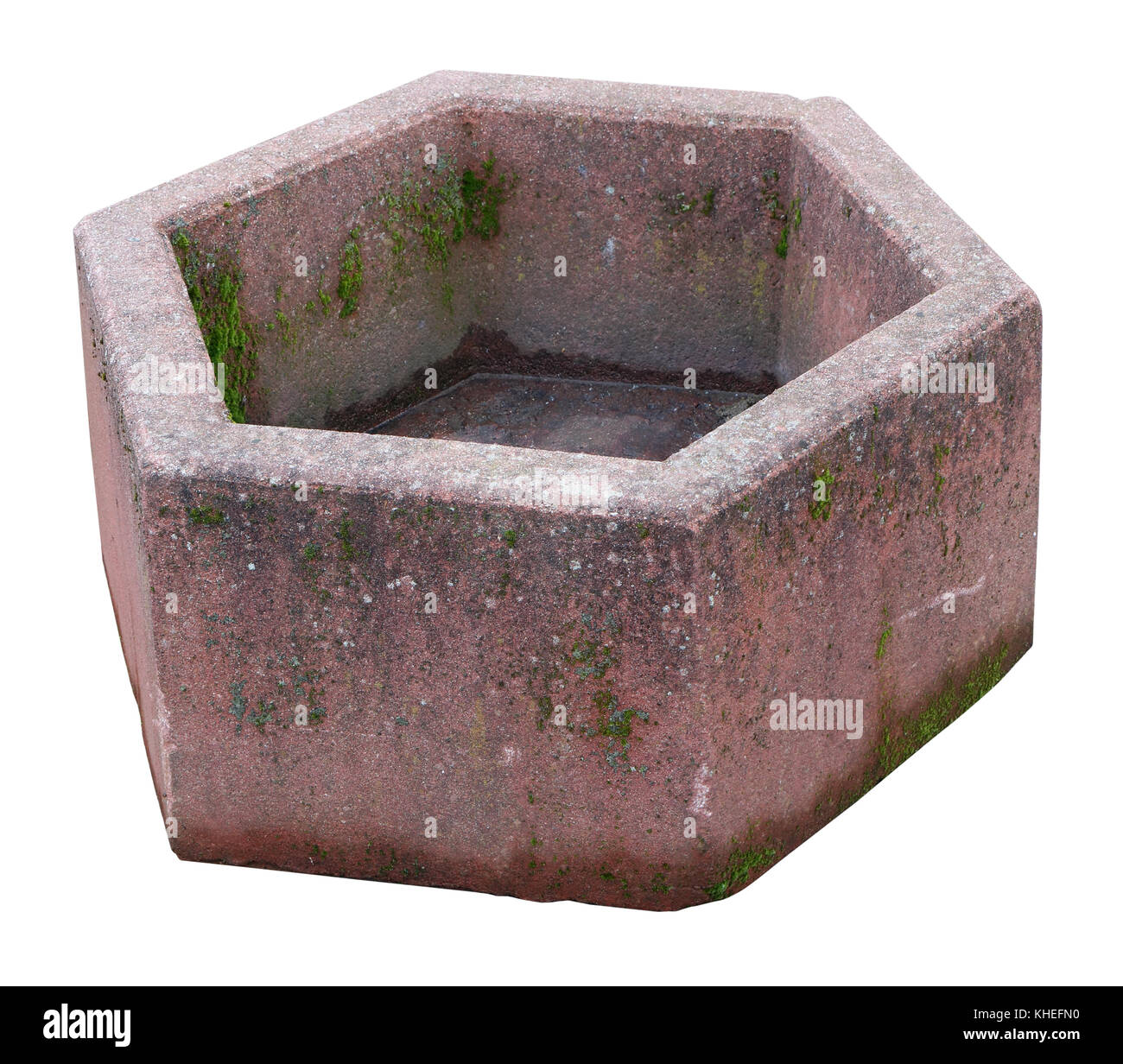 Street outdoor trash bin is made from aged retro mossy granite stone ...