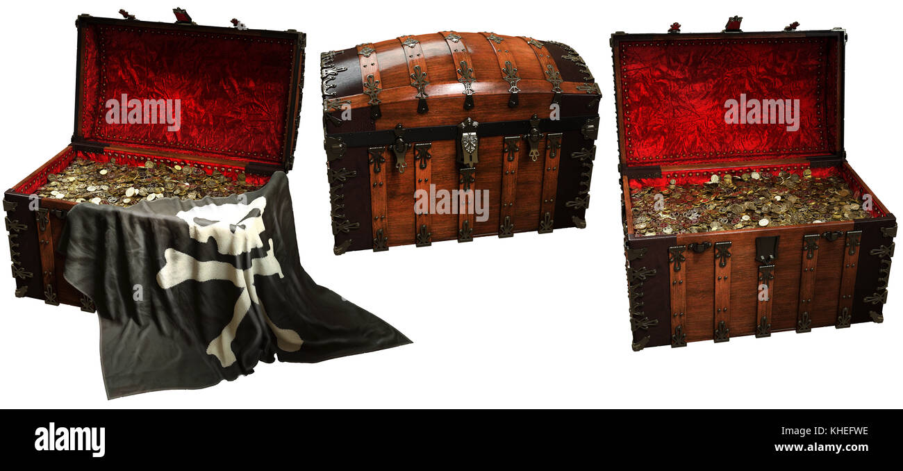 Pirate treasure chest, coins hi-res stock photography and images - Alamy