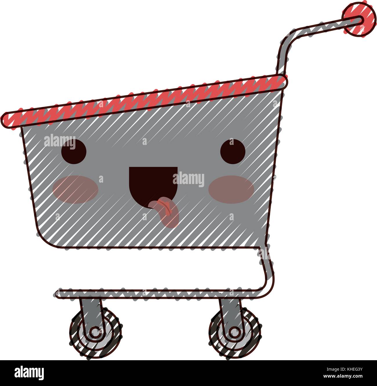 kawaii shopping cart in colored crayon silhouette Stock Vector Image ...