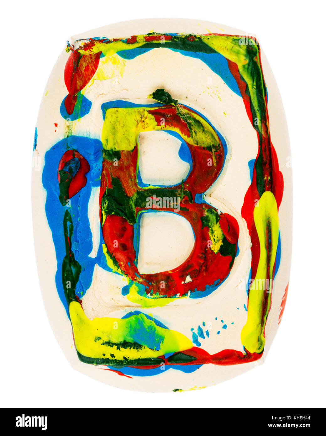 Handmade of white clay letter B painted with colorful acrylic paints ...