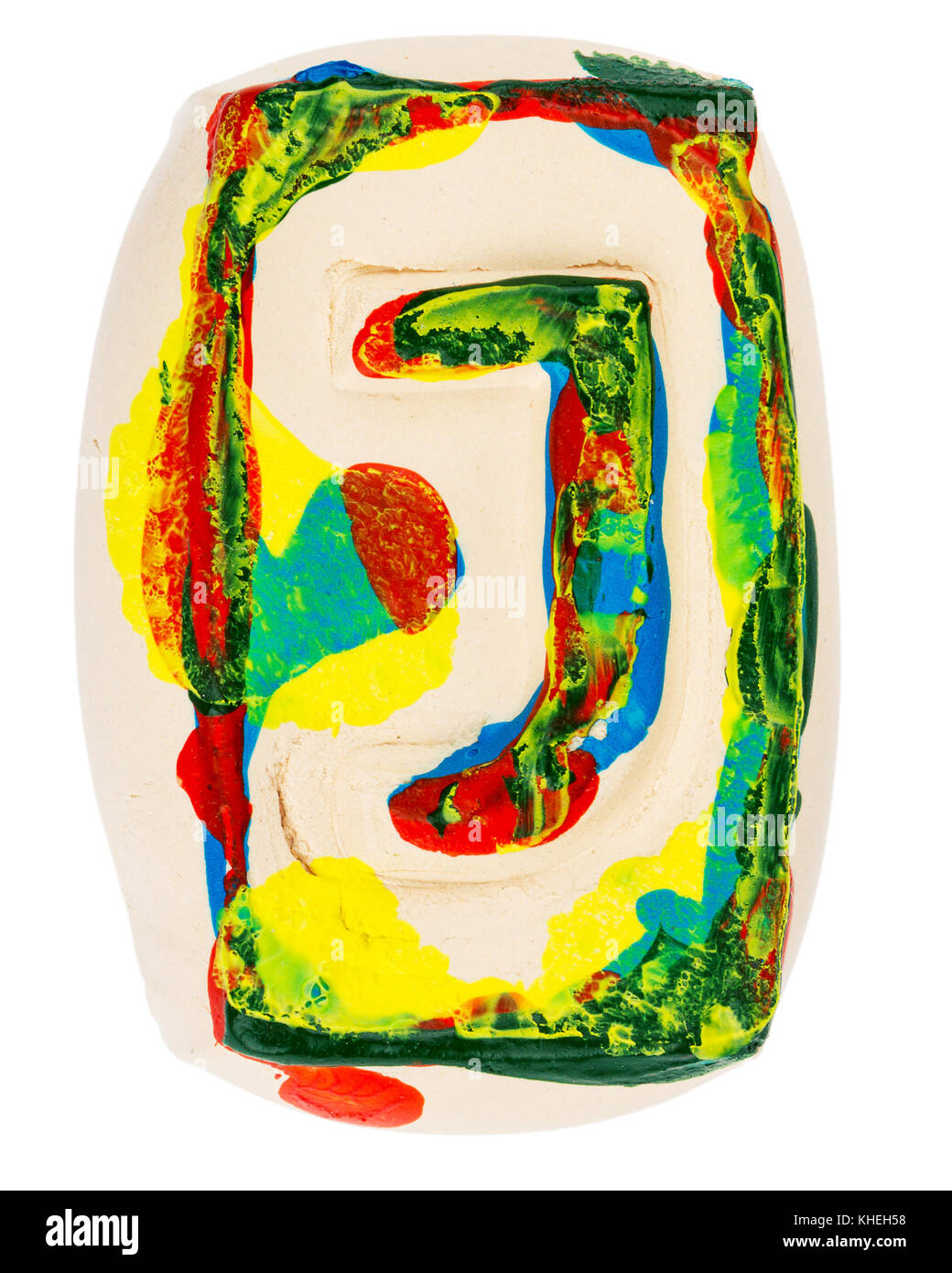 Handmade of white clay letter J painted with colorful acrylic paints ...