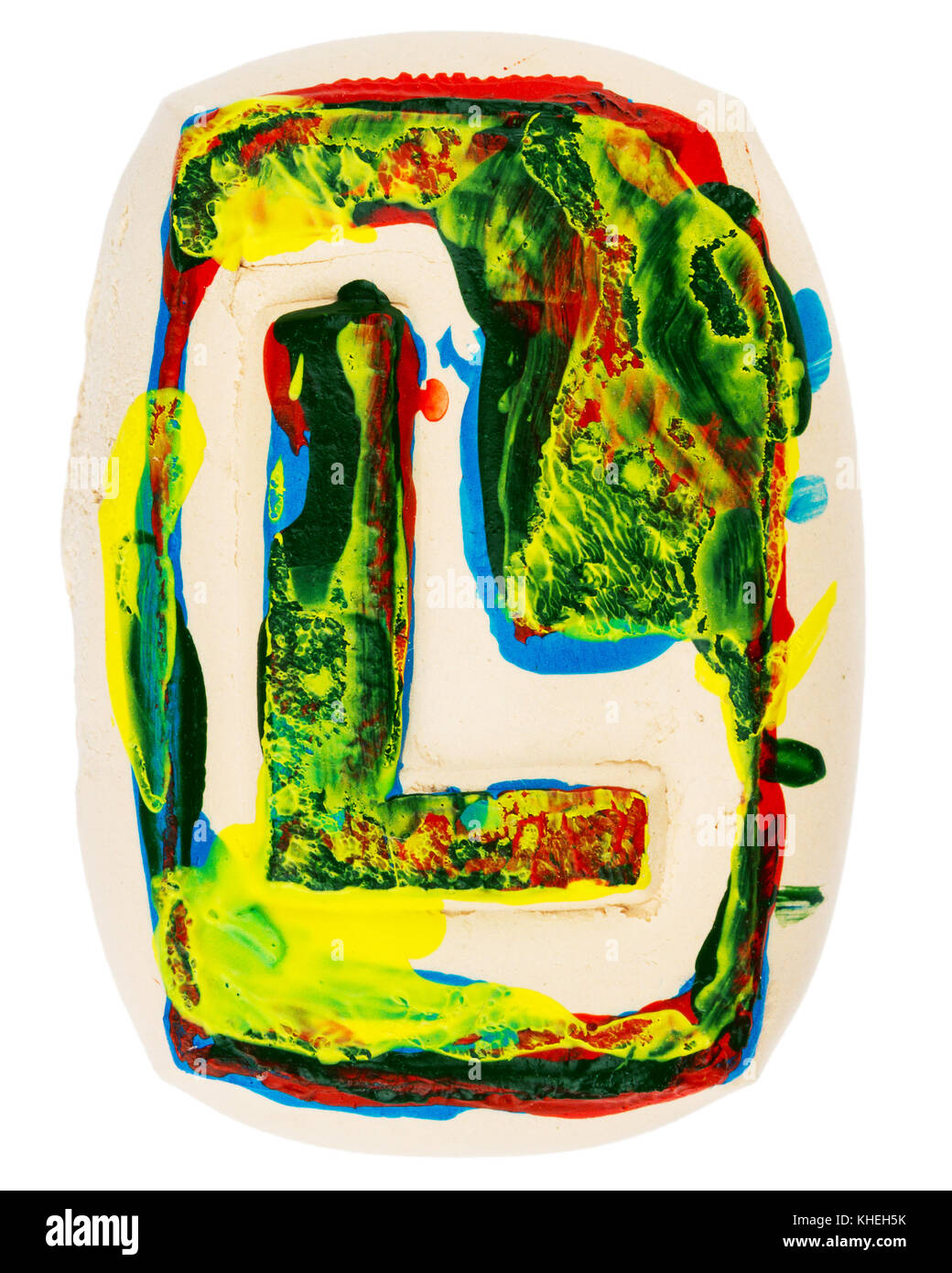Handmade of white clay letter L painted with colorful acrylic paints ...