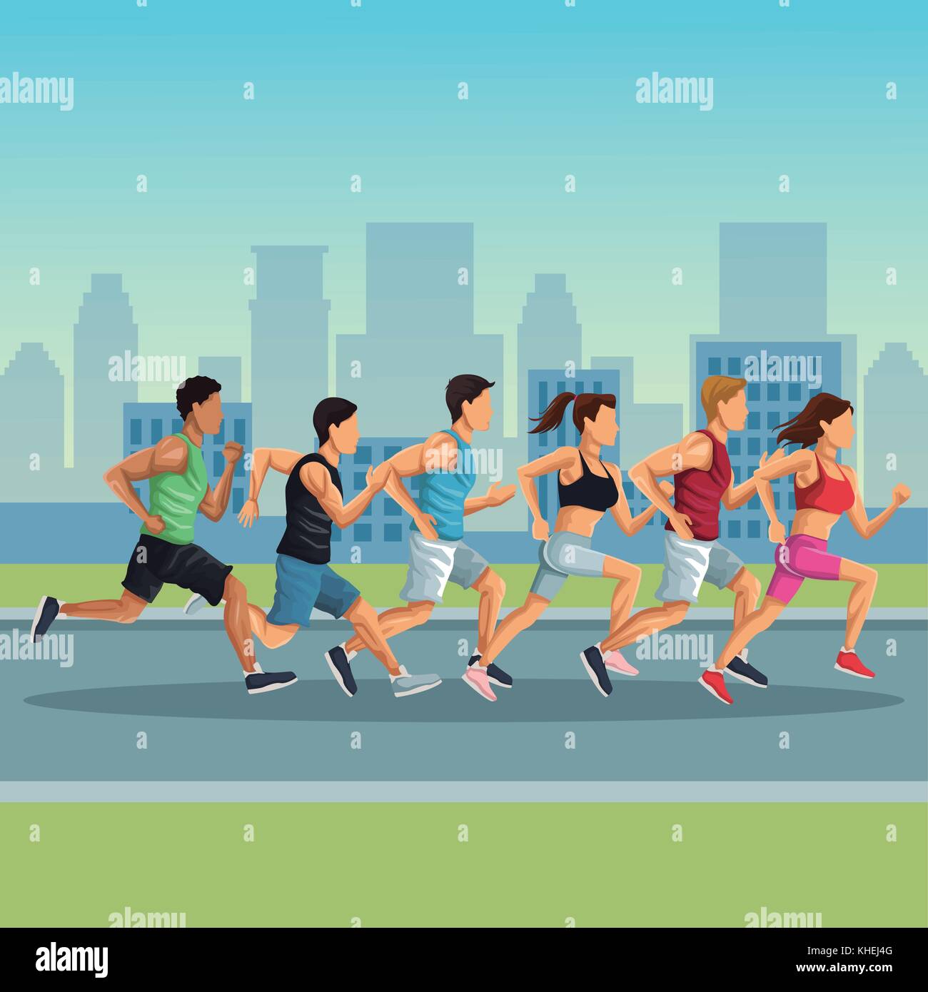 Marathon in the city cartoon Stock Vector Image & Art - Alamy