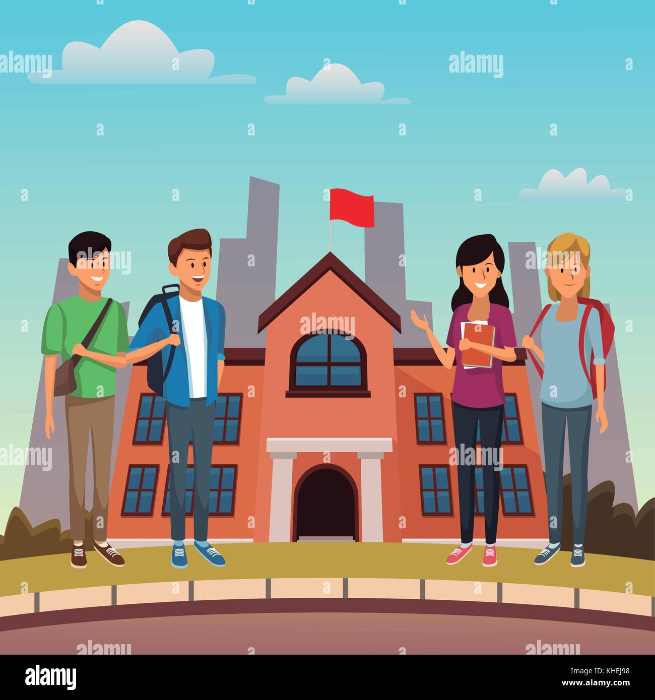 Young students in highschool building Stock Vector Image & Art - Alamy