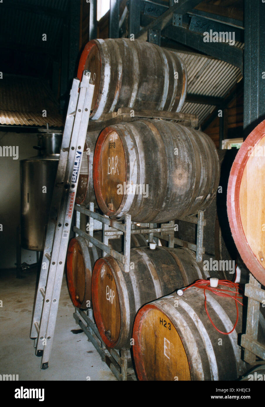 wine barrels at a vineyards storage Stock Photo - Alamy