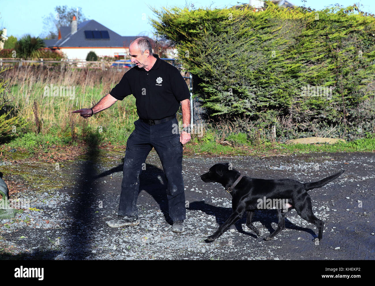 Garda dog unit at the scene in Ashbourne, Co Meath after a police raid ...