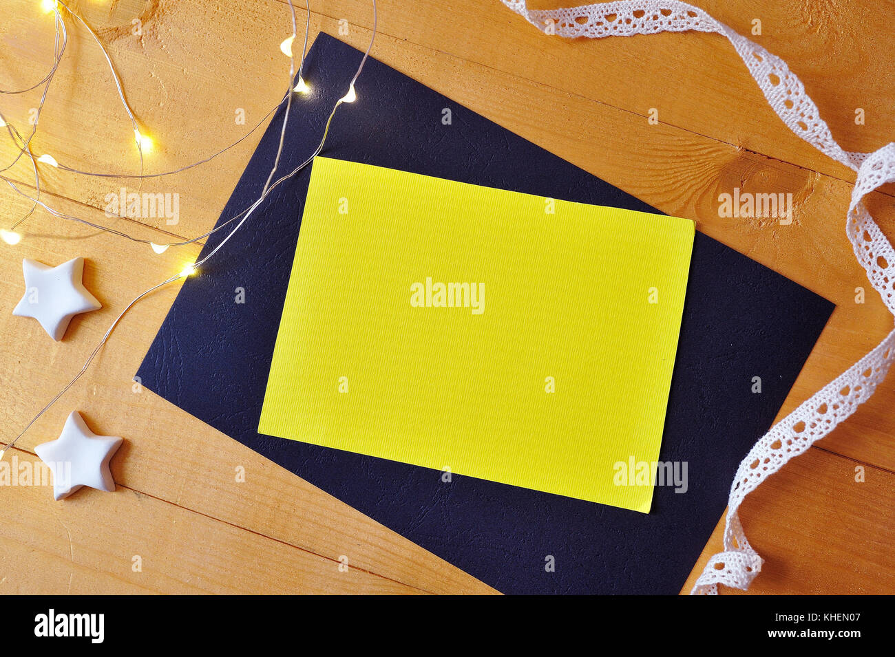 Christmas background yellow sheet of paper with place for your text and ...