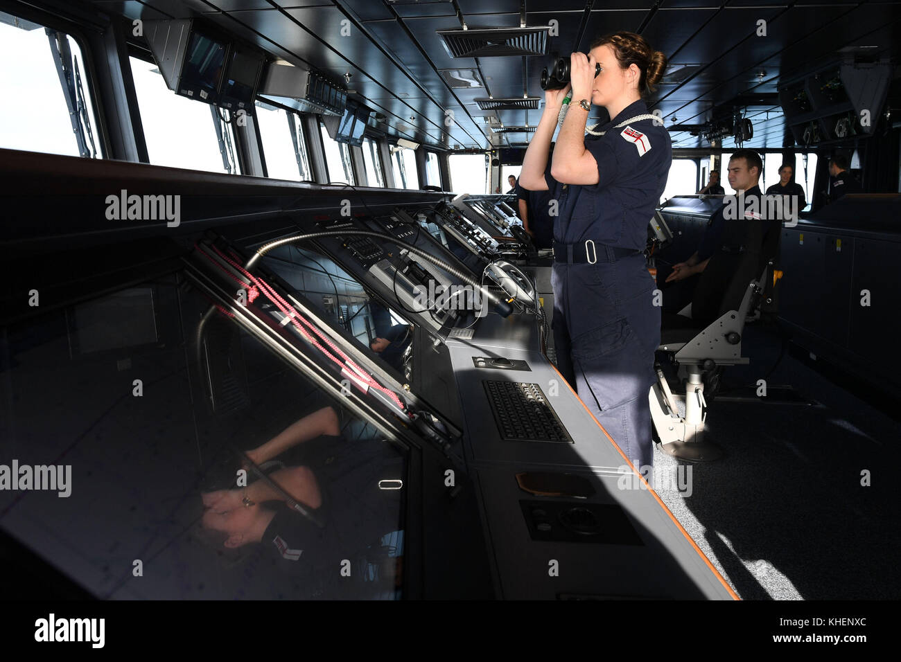 Crew members onboard HMS Queen Elizabeth during her latest sea trials ...