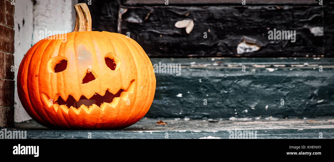 A traditional jackolantern out for Halloween on the streets of ...