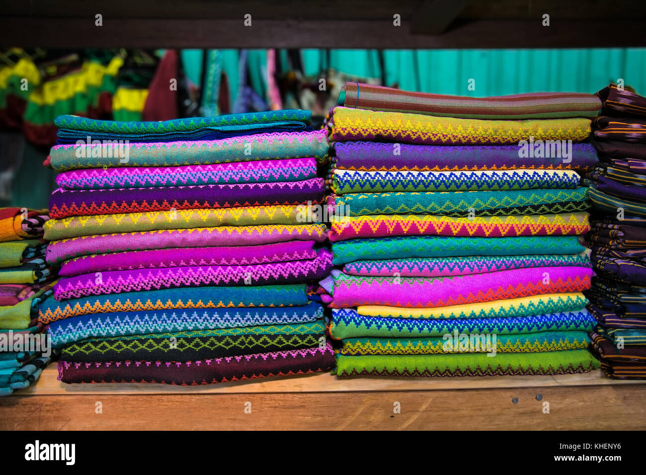 Colorful Burmeese fabric in market at Inle lake, Myanmar. (Burma Stock ...