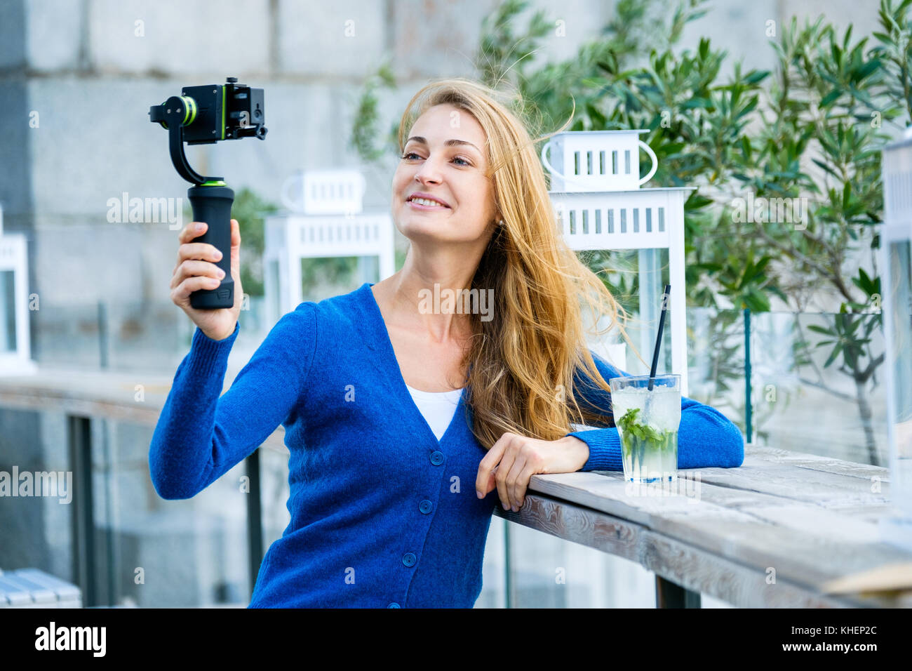 Young pretty woman broadcast live video Stock Photo - Alamy