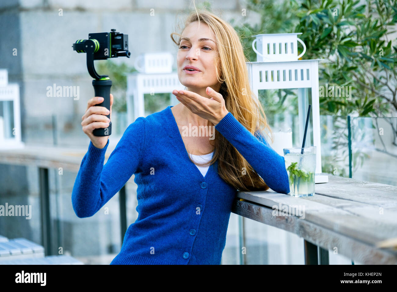 Young pretty woman broadcast live video Stock Photo - Alamy