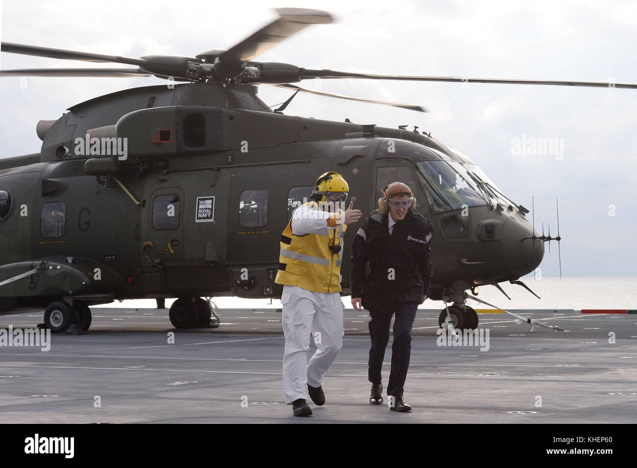Defence Secretary Gavin Williamson (right) onboard HMS Queen Elizabeth ...