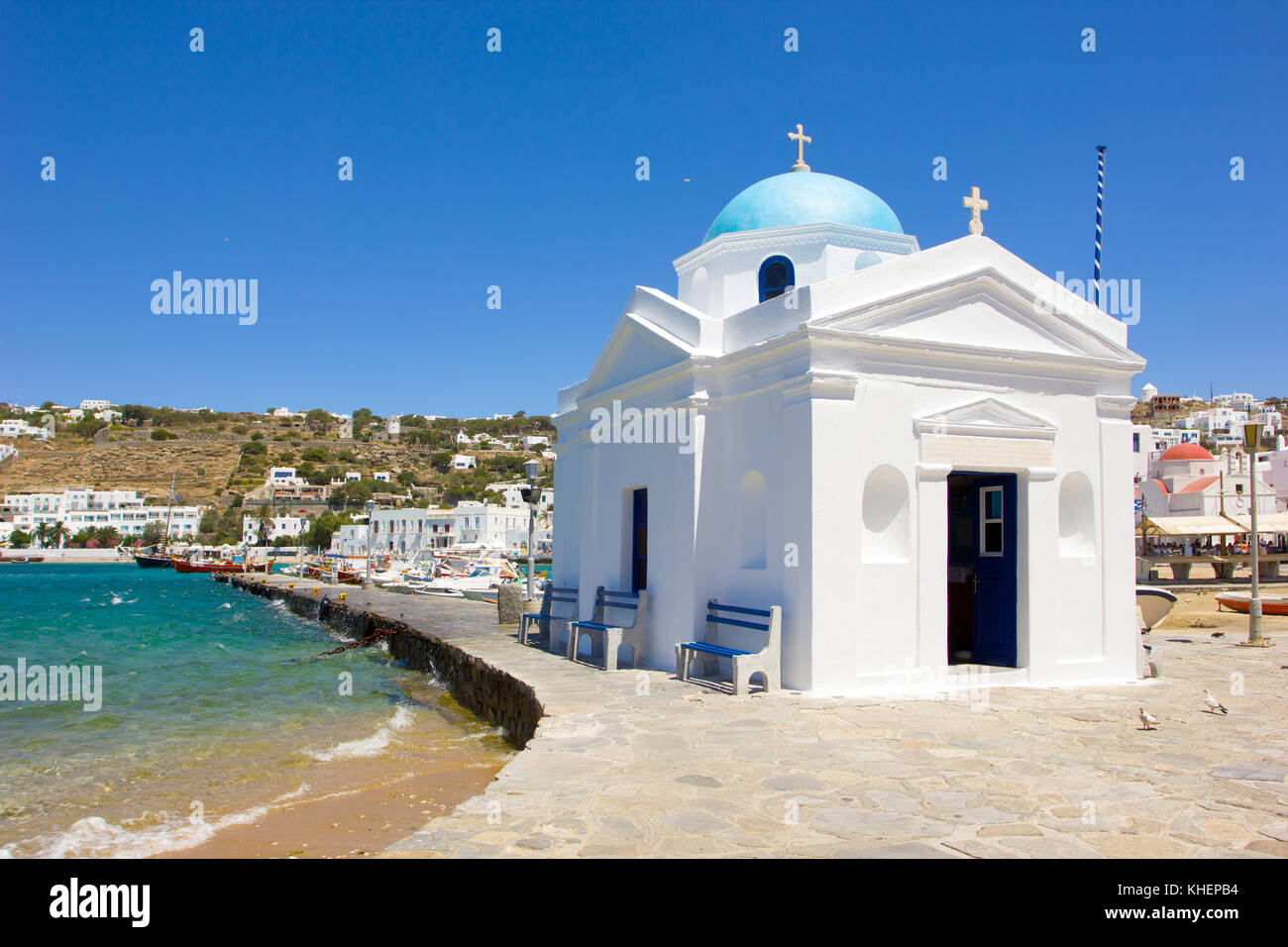 traditional white church in mykonos island,Greece Stock Photo - Alamy