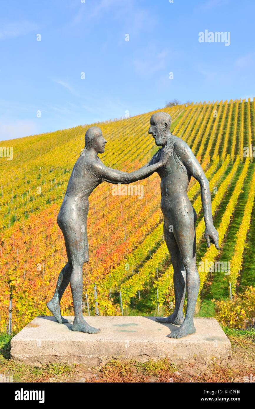 Encounter, bronze sculpture by Karl Ulrich Nuss in front of vineyards ...