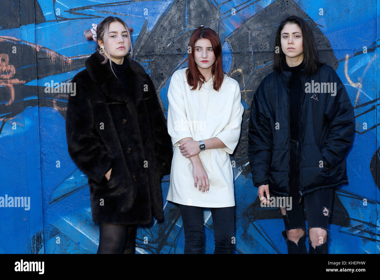 Three girls, teenagers, rebels, bad mood, negative, negative mood ...