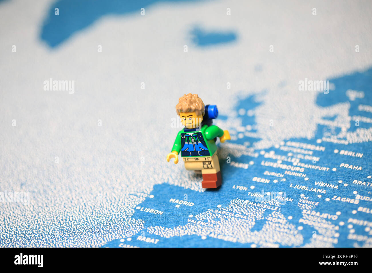 lego man travel on the map Stock Photo - Alamy