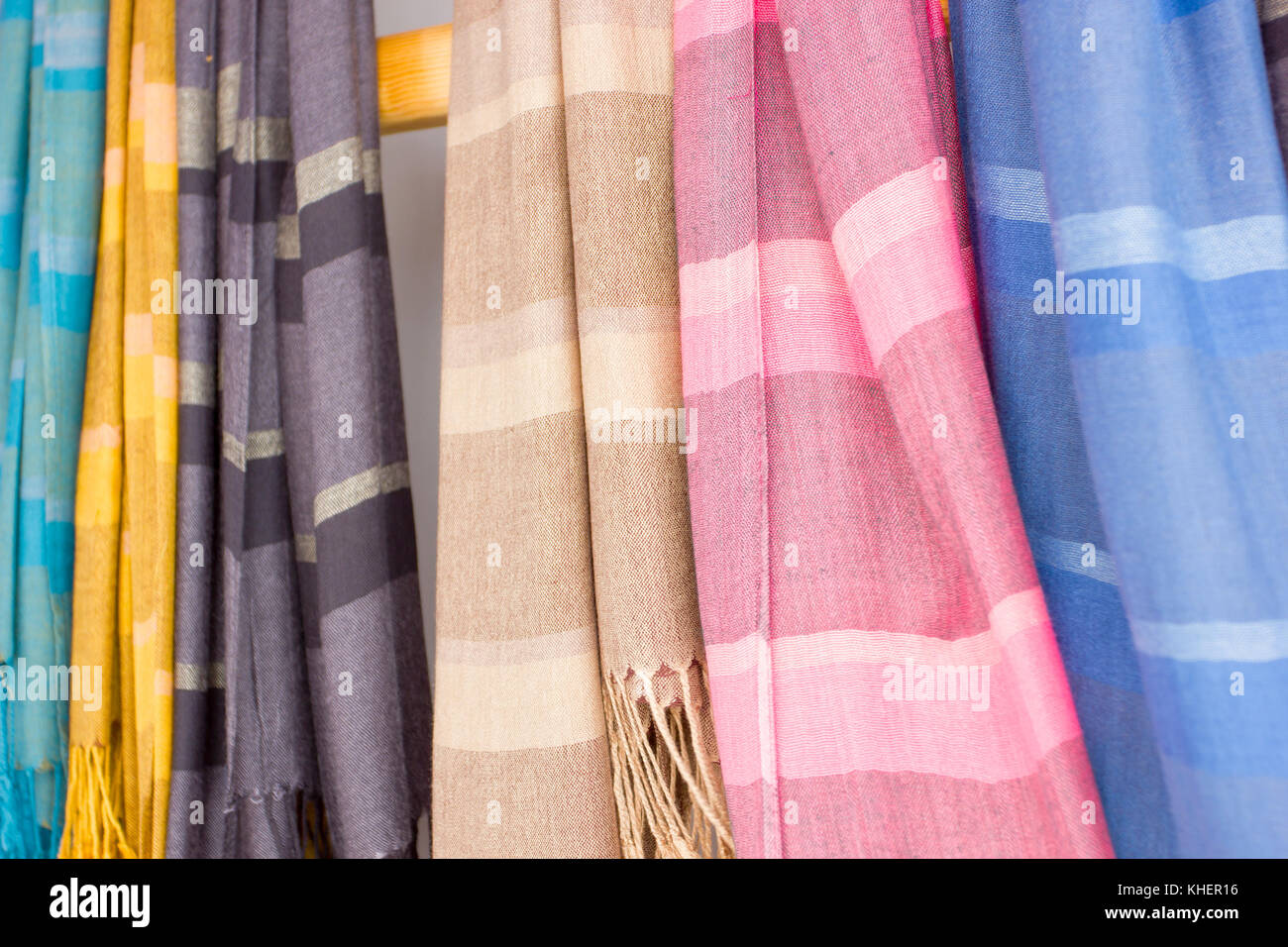 big collection of colorful scarfs outside a shop Stock Photo - Alamy