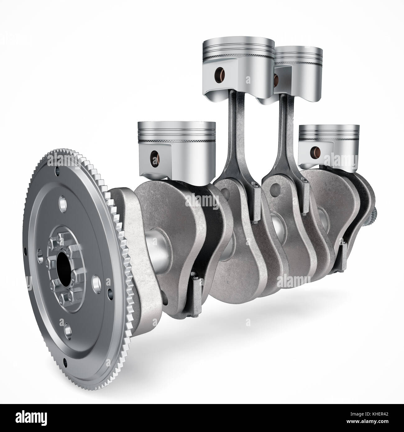 3D Rendering V4 engine pistons and cog isolated on white background ...