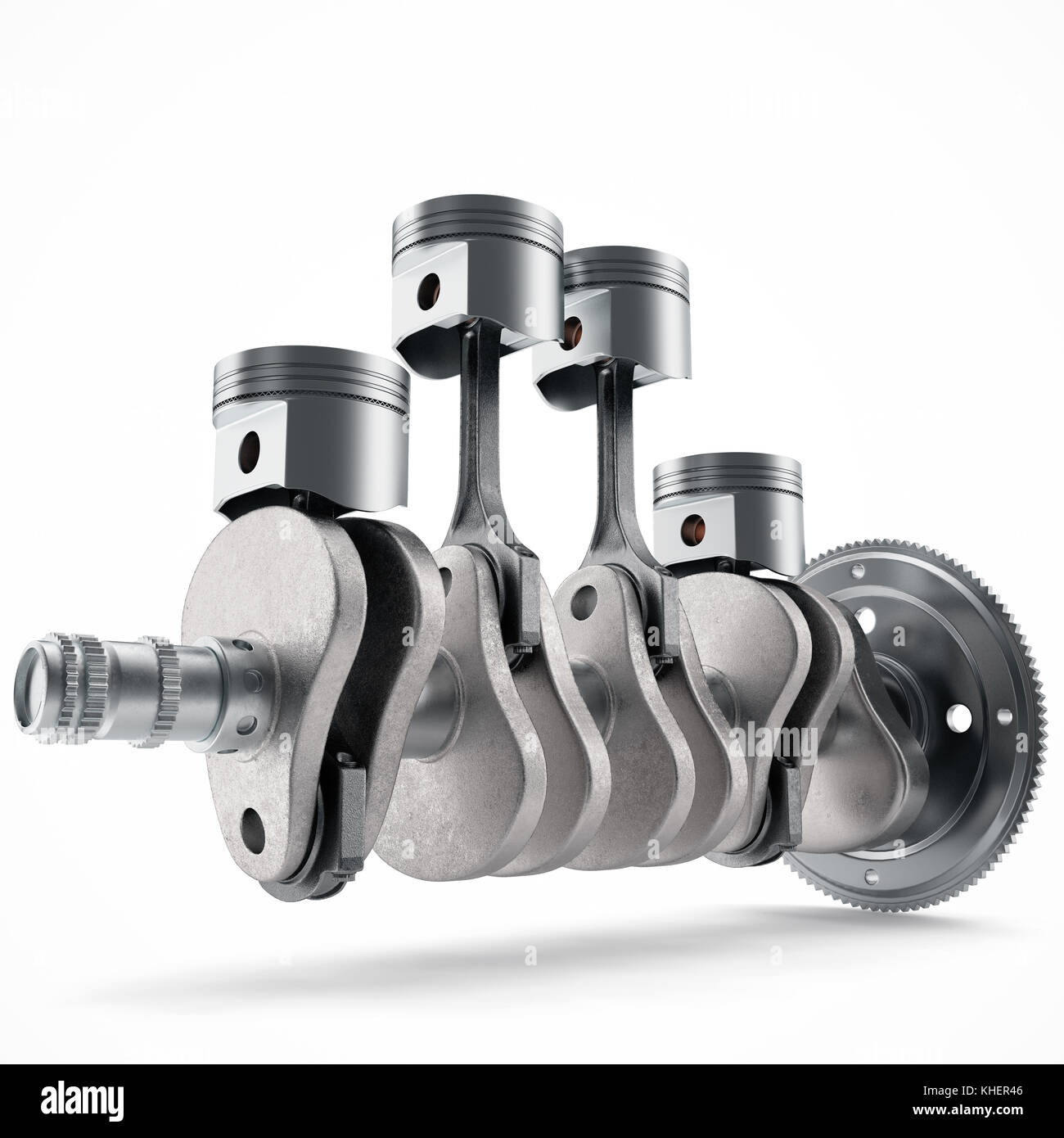 3D Rendering V4 engine pistons and cog isolated on white background ...