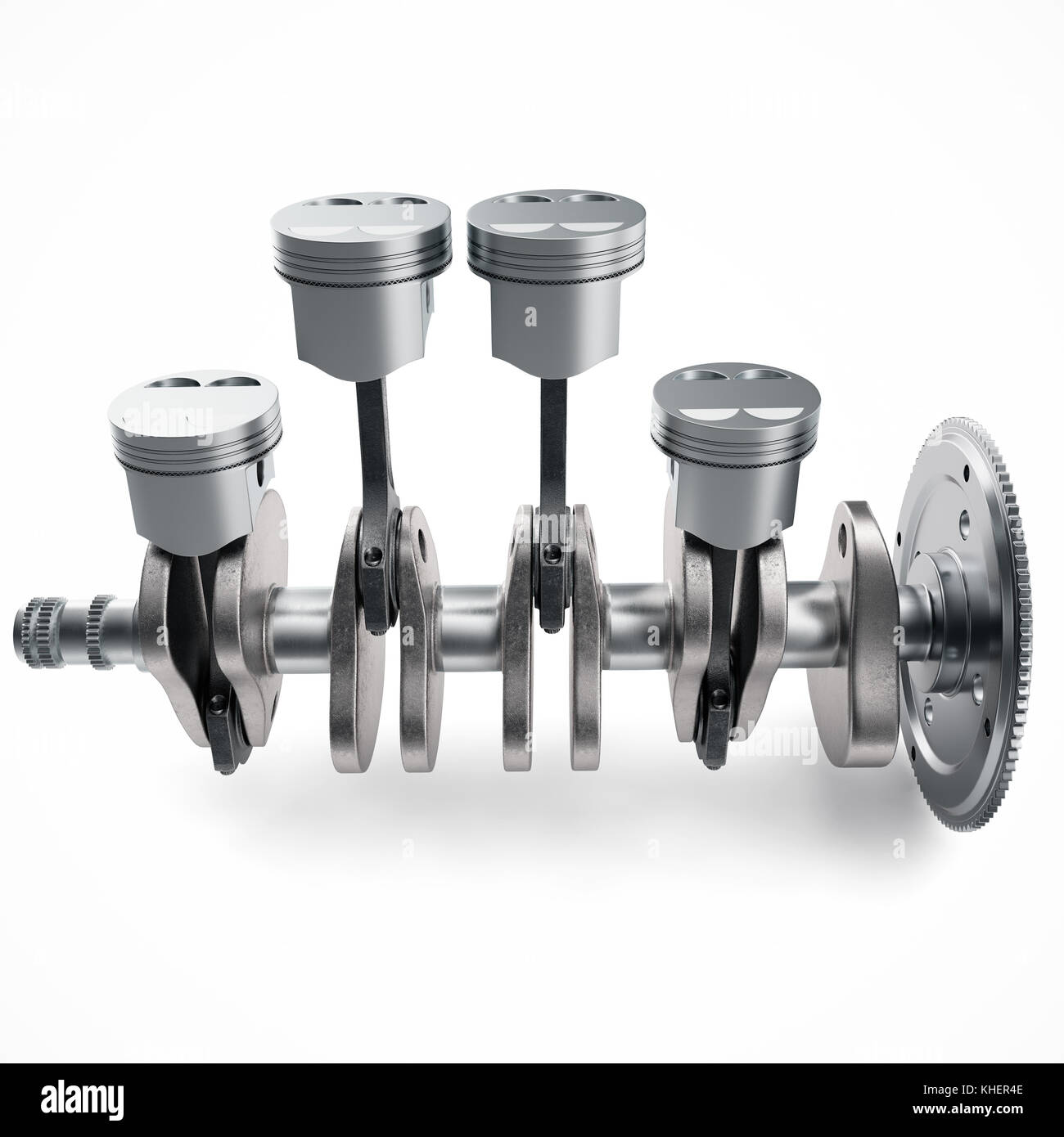 3D Rendering V4 engine pistons and cog isolated on white background ...