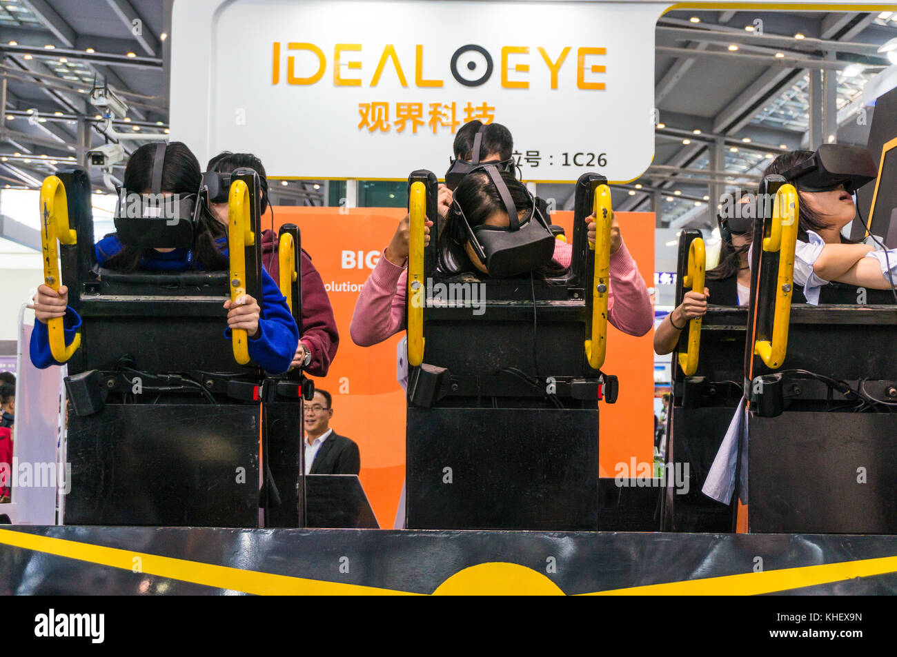 Group VR virtual reality ride at China hi-tech fair in Shenzhen, known ...