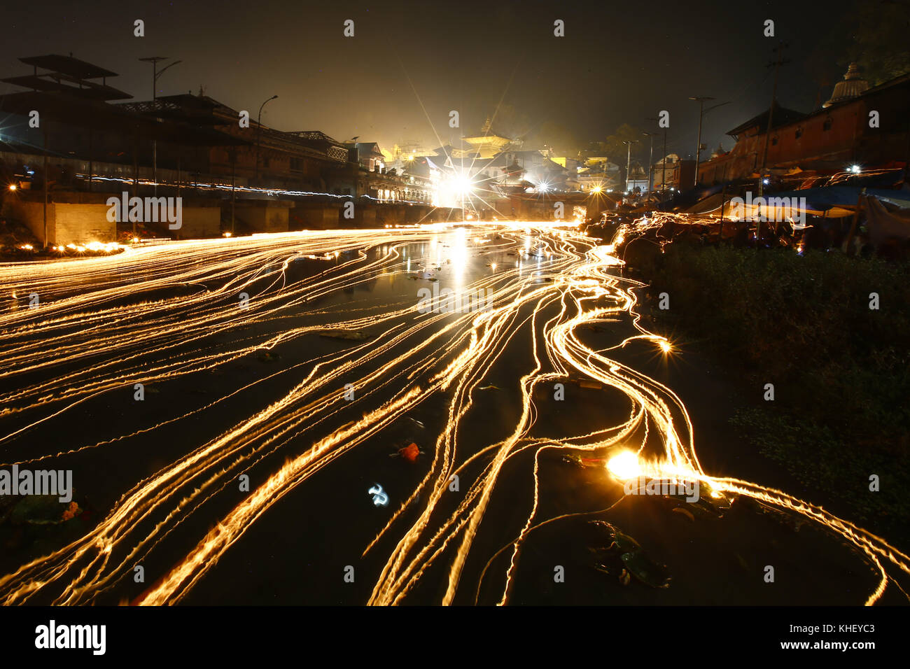 November 17, 2017 - Kathmandu, Nepal - Light illuminates as oil lamps ...