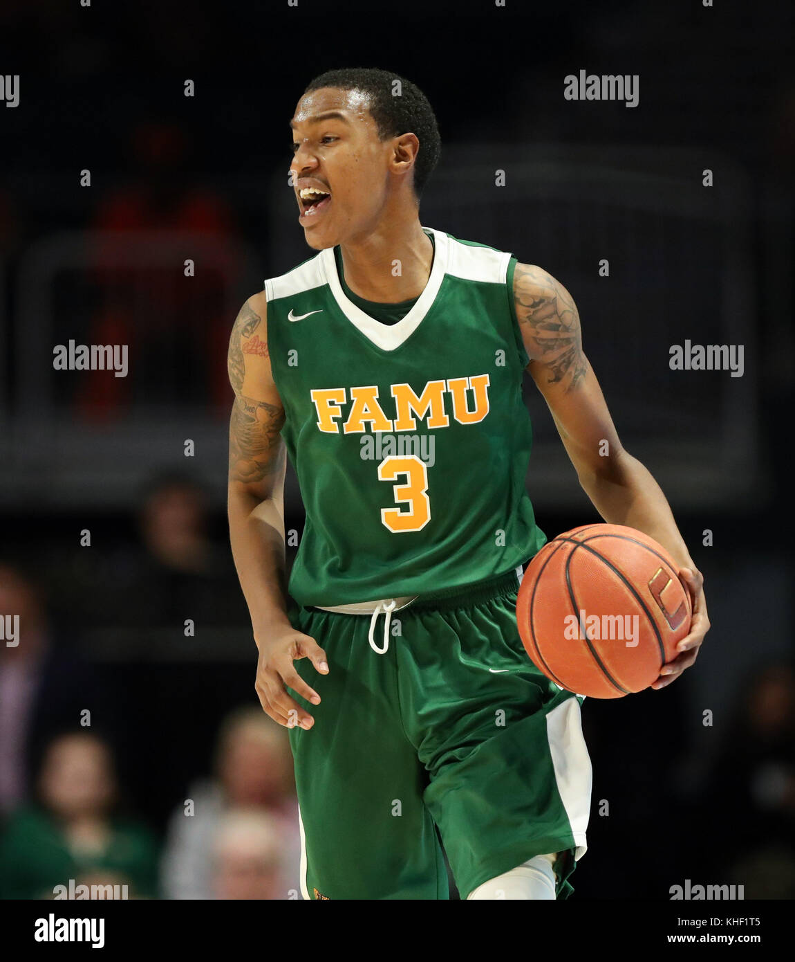 Coral Gables, Florida, USA. 16th Nov, 2017. Florida A&M Rattlers guard ...