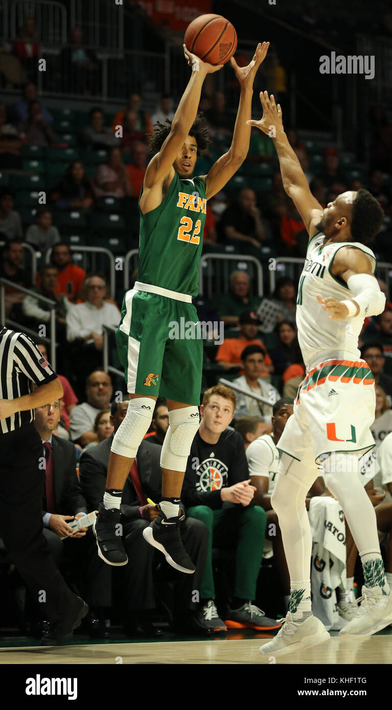 Coral Gables, Florida, USA. 16th Nov, 2017. Florida A&M Rattlers guard ...