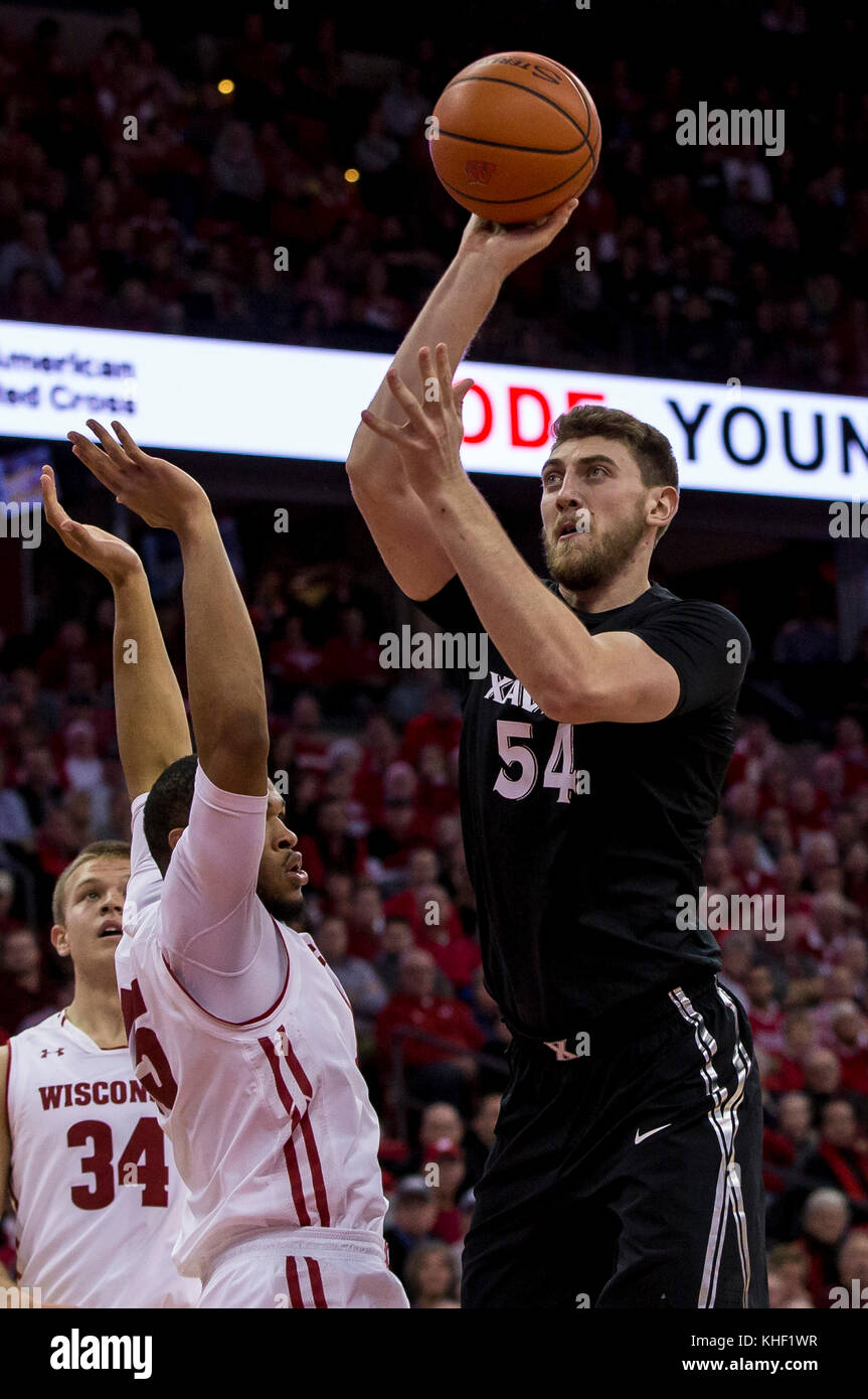 Madison, WI, USA. 16th Nov, 2017. Xavier Musketeers forward Sean O'Mara ...