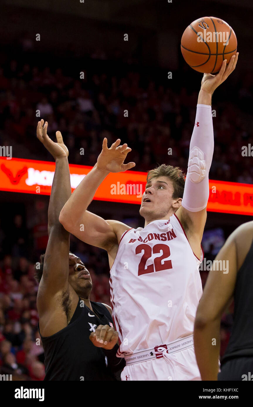 Madison, WI, USA. 16th Nov, 2017. Wisconsin Badgers forward Ethan Happ ...